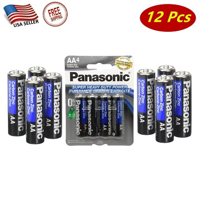 12 Pcs Panasonic AA Batteries Heavy Duty Power Carbon-Zinc Double A ...
