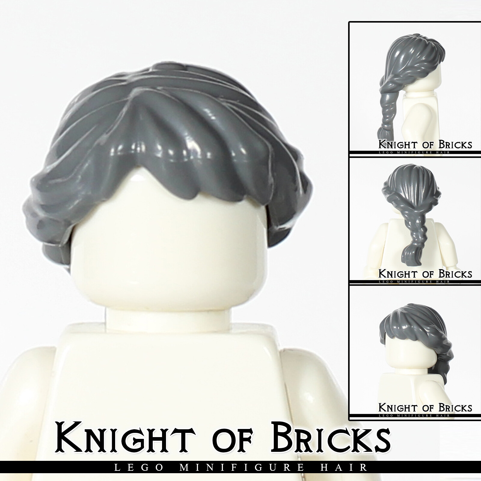 LEGO Minifigure Hair DARK GRAY 88286 Female Girl Ponytail Long Braided ...