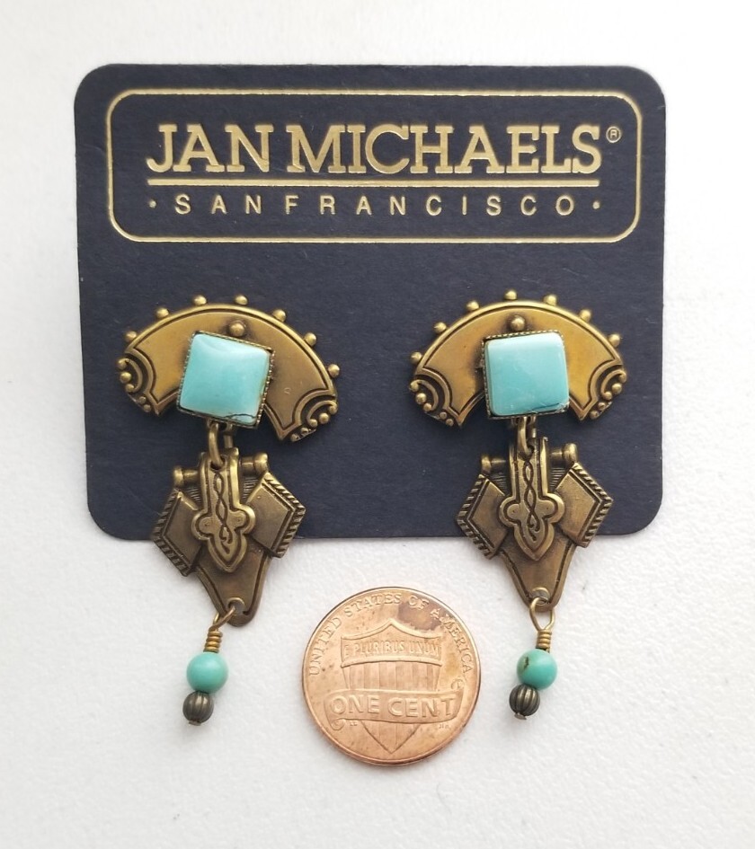Vintage Jan Michaels San Francisco Turquoise Bronze Dangle Pierced ...
