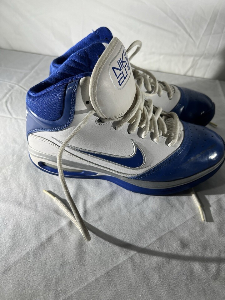 NIKE AIR ELITE White & Blue Basketball Shoe Men's Size 8.5 .. 411871 ...