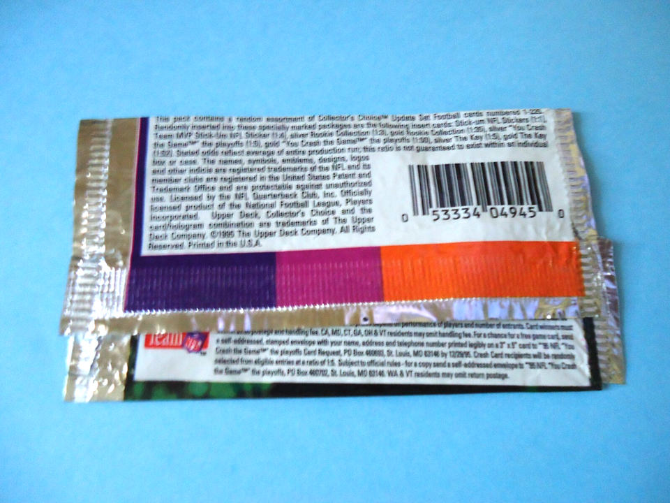 1996 Upper Deck Collector's Choice Football card wrapper - Dan Marino ...