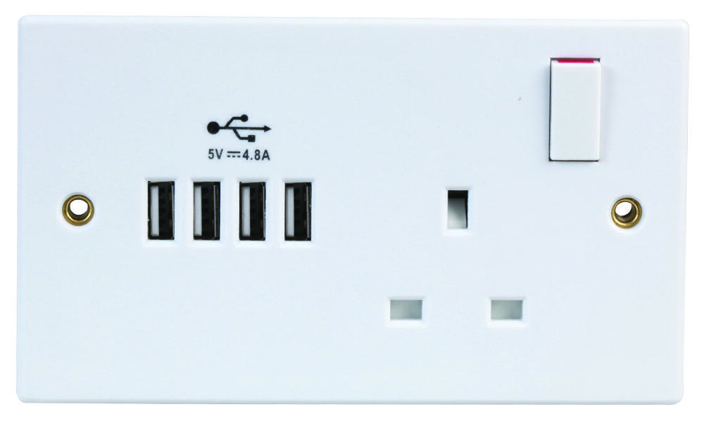 13A DOUBLE Power SOCKET WALL SWITCHED 2 Gang PLUG USB Faceplate back ...