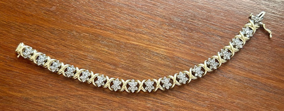 HEAVY 14k Yellow Gold X Design 3.5ctw Diamond Tennis Bracelet Signed ...