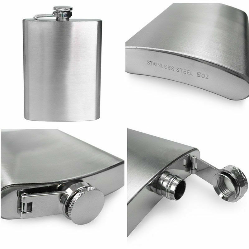 8oz Alcohol Pocket Flask Portable Stainless Steel Whiskey Bottle Funnel ...