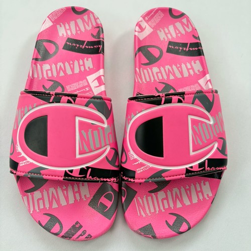 Champion Size 7Y Pink IPO Warped Slides Sandals All Over Logo Slip On ...