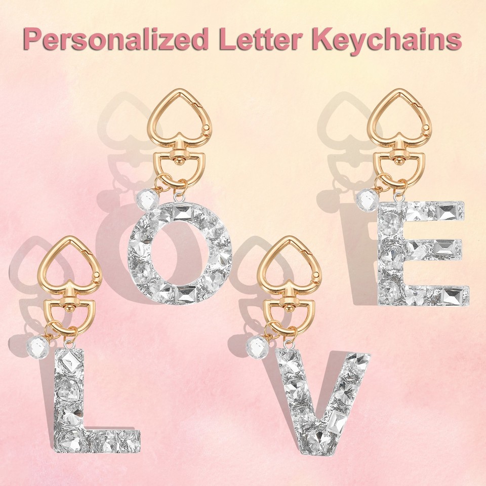 Initial Letter Keychain, Cute Heart Crystal Keychain Letter I, Silver ...