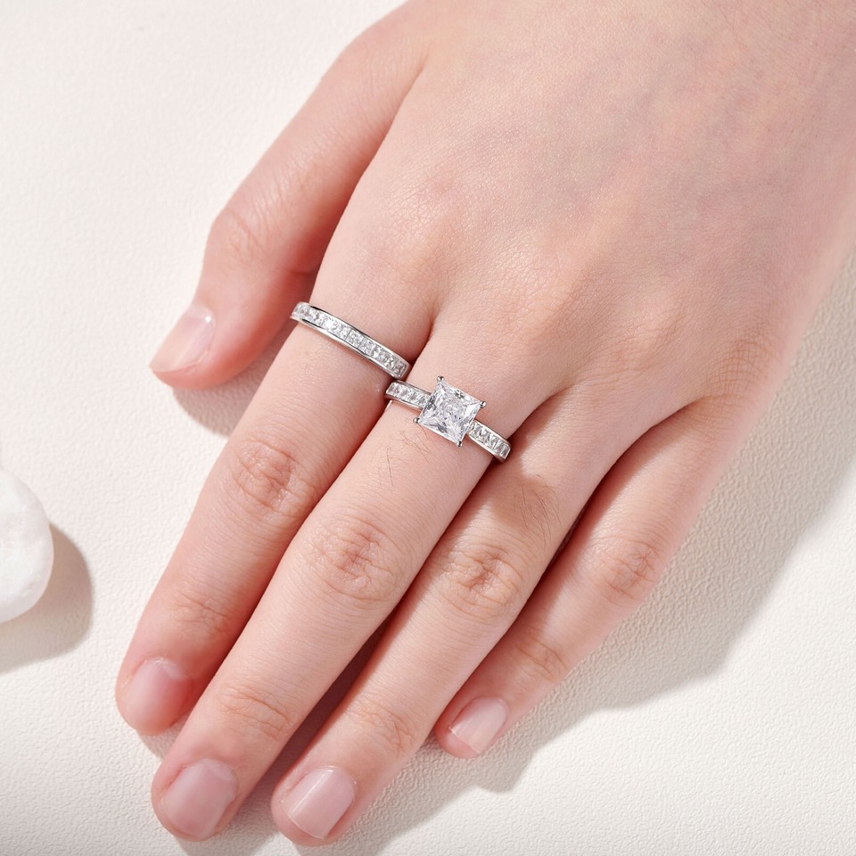 2Carat Princess Cut Cut Promise Ring Sterling Silver Engagement Wedding ...