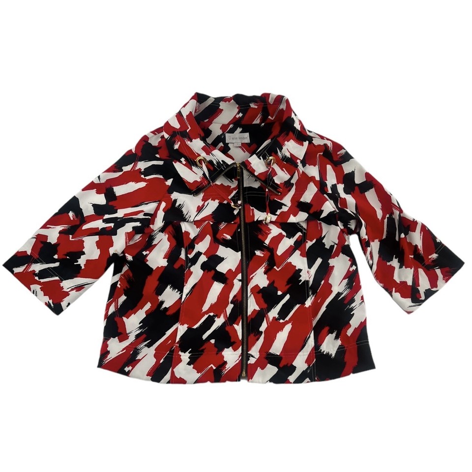 Erin London Womens Jacket Red Black White Wide Collar Zippered Full ...
