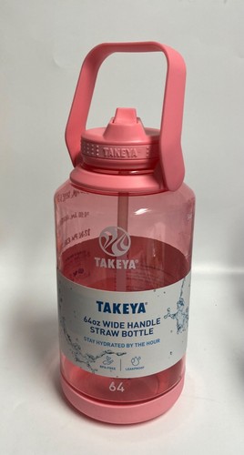 54102 TAKEYA PINK 64 OZ WIDE HANDLE STRAW BOTTLE BY THE HOUR BPA-FREE ...