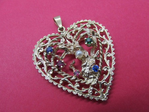 14k Solid Yellow Gold Vintage Heart Charm Pendant Beautiful Gold Work ...