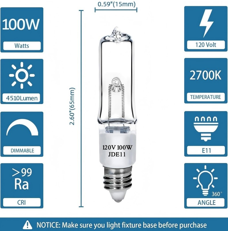 JDE11 120V 100W T4 Mini Candelabra Base（Replacement E11 Led Bulb） 2700K ...