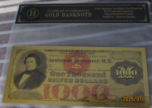 US Dollar Gold Banknote $1000. USD and Un currency Collectibles Silver ...
