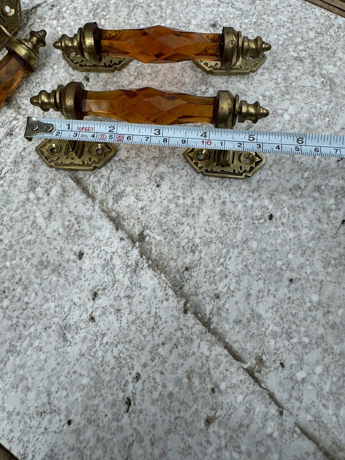 2 Pc Vtg Style Brass Amber Cut Glass Victorian Door Handle 6 Sets ...