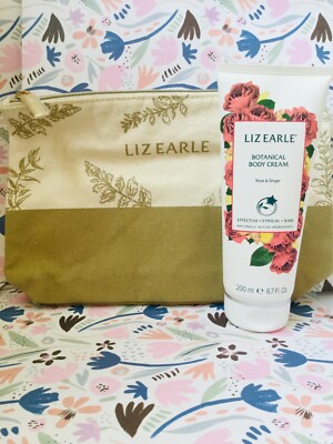 LIZ EARLE Botanical Body Cream Rose & Ginger 200ML & Beauty Bag NEW ...