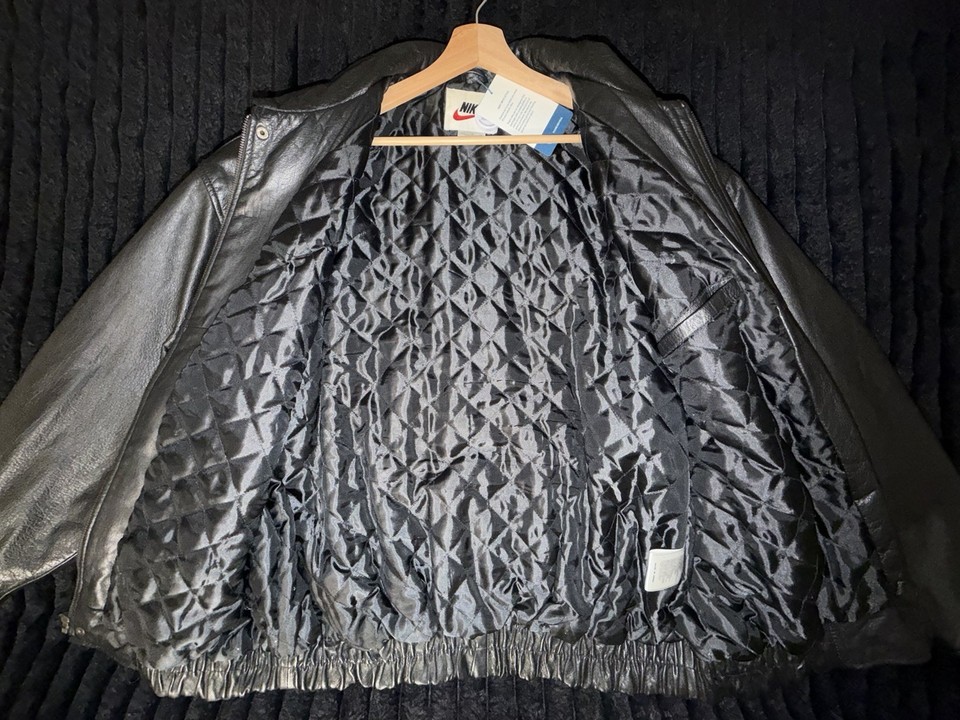 OG 90s NIKE Swoosh Leather Bomber Jacket Size XL Vintage MINT Pristine ...
