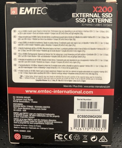Emtec X200 256 GB,External,2.5 inch (ECSSD256GX200) Solid State Drive ...