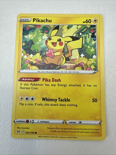 Pikachu 052/196 SWSH11 Lost Origins Pokemon TCG Card NM | eBay