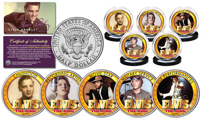 ELVIS PRESLEY - LIFE & TIMES of ELVIS JFK Half Dollar U.S. 5-Coin Set ...