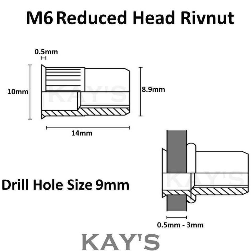 RIVNUTS THIN SHEET RIVET NUTS COUNTERSUNK STEEL THREADED INSERTS M4 M5 ...