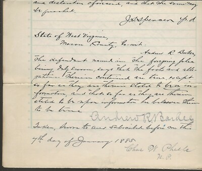 1885 Doc Autographed by Confederate Captain Andrew R Barbee 22nd VA ...