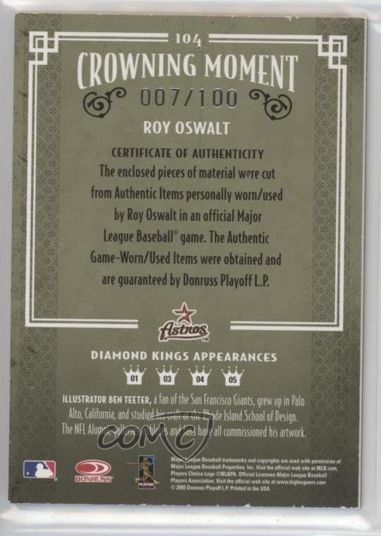 2005 Donruss Diamond Kings Red Framed Materials /100 Roy Oswalt #104 | eBay UK