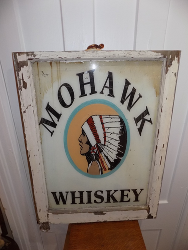 Vintage Mohawk Whiskey Painted Advertising Window in Wood Frame | eBay