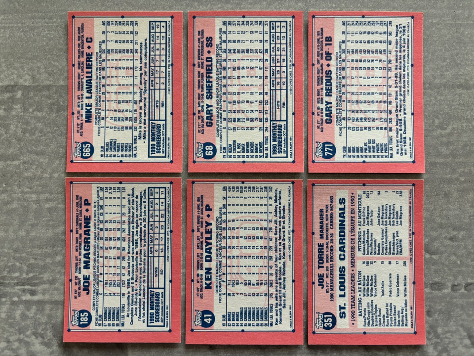 Lot of (6) 1991 Topps O-Pee-Chee "Wrong Back" Baseball Rare Error ...