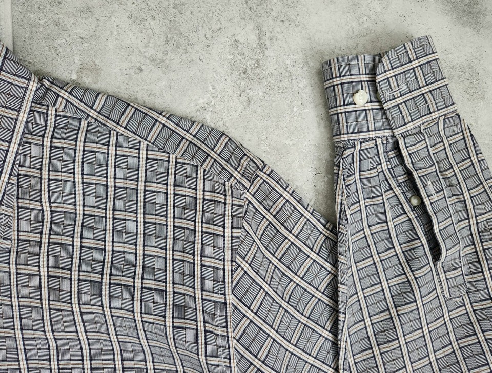 Hickey Freeman gray long-sleeve plaid cotton button-up shirt (L) ITALY ...