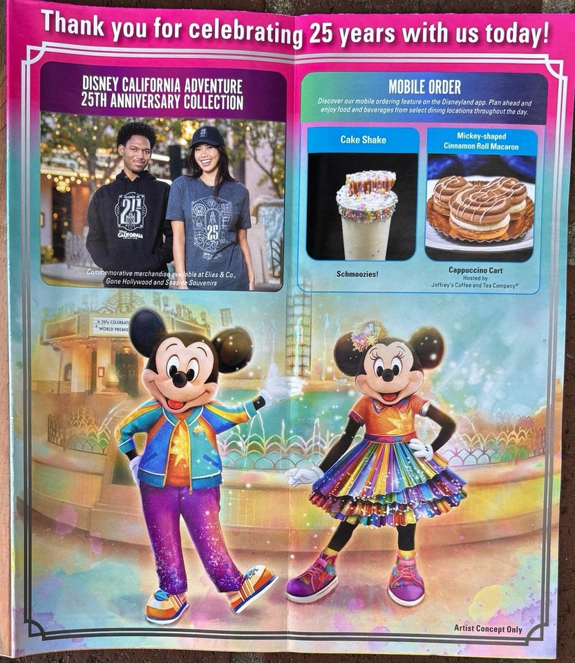 DISNEY CALIFORNIA ADVENTURE 25TH ANNIVERSARY GUIDEMAP WITH 2001 OPENING ...