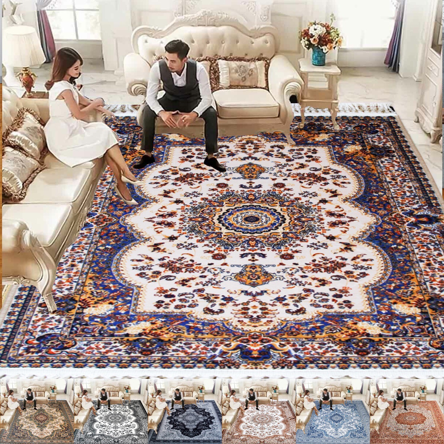 Non Slip Large Traditional Rugs Living Room Bedroom Carpet Hallway ...