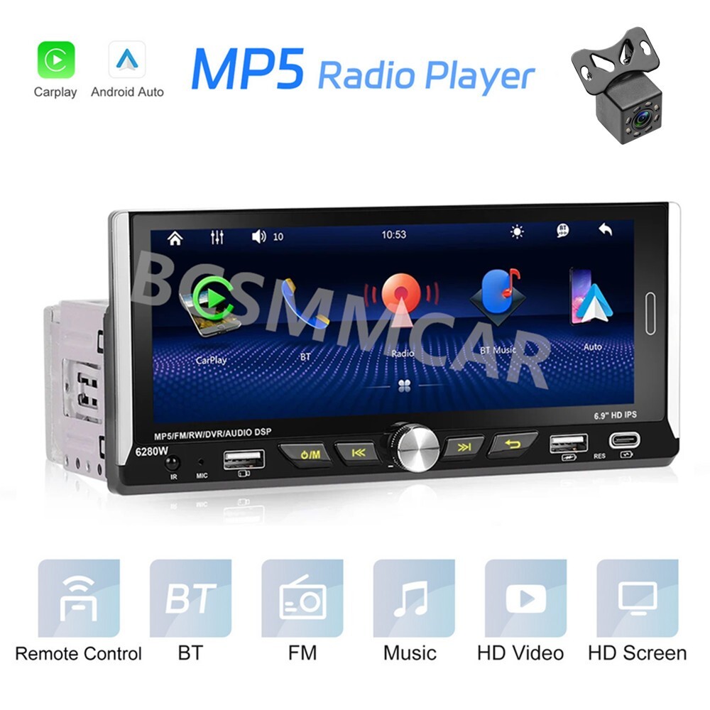 Car Multimedia Player Android 6.9in 1DIN Stereo Radio Carplay Android ...