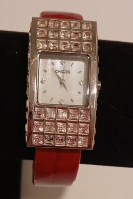 Women's Number Dial Red Faux Leather Cuff Bangle Chico Watch with ...