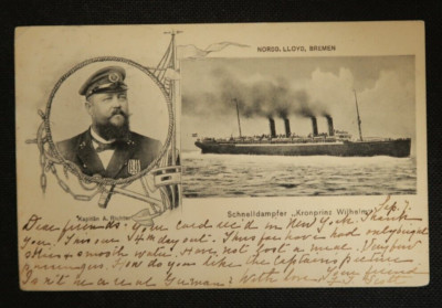 North German Lloyd Captain Richter Crown Prince Wilhelm Postcard ...