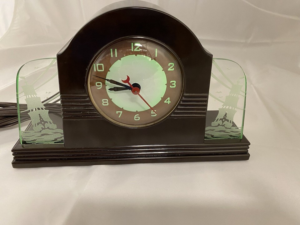 Lackner Clock Neon Glo Nassau Art Deco Bakelite Side Ship Glass Parts ...