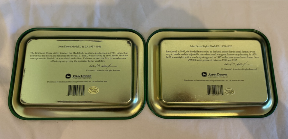 John Deere Tractor, 2 Metal Trays, 1935 Model B 1938-1952 & Model L/LA ...