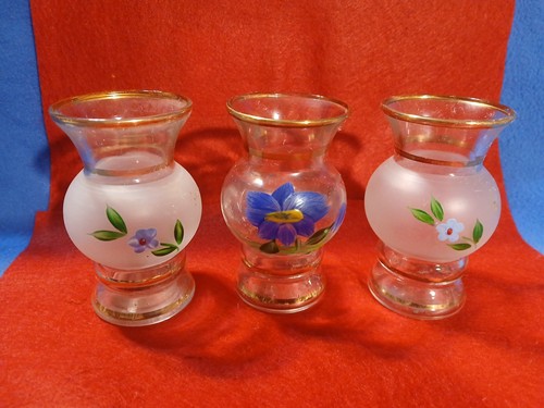 Vintage 1950s Bartlett Collins Hand Painted Frosted Floral Glass Bud ...