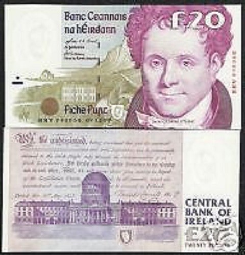 IRELAND REPUBLIC 20 POUNDS P-77 1999 HORSE EURO UNC RARE IRISH CURRENCY ...