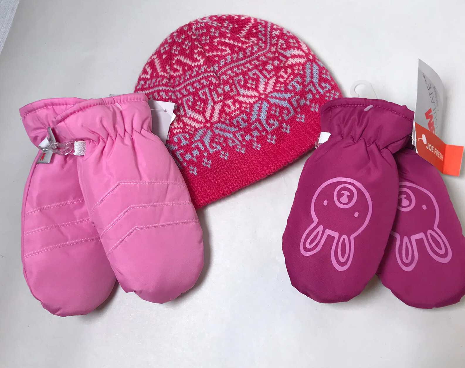 NWT Girl’s Winter Hat & Mittens 3 Pc Set Sz 2/3 4/5 Pink Warm Toddler ...