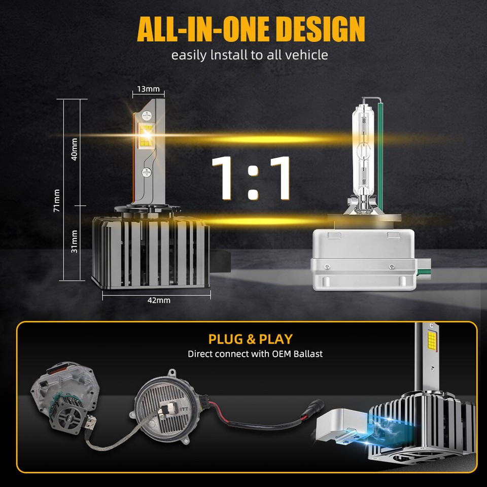2X LED Headlight Bulb D1S D3S High Low Beam HID Xenon Conversion Kit ...