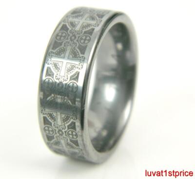 Mens FREDERICK GOLDMAN Tungsten Carbide Detailed Cross Band Ring FG Sz ...