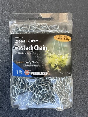 Peerless #16 Jack Chain, 20’, Zinc, Hobby Chain, Plant Hanging Chain ...