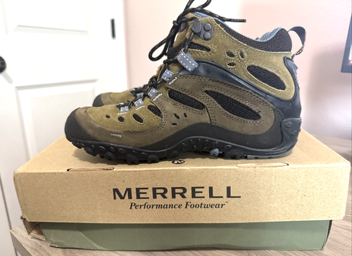 Merrell Chameleon Arc Mid Waterproof Hiking Boot Vibram Brown Blue ...