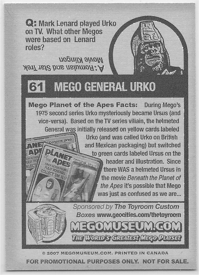 PLANET OF THE APES CARD # 61 MEGO MUSEUM GENERAL URKO 2007 POTA | eBay