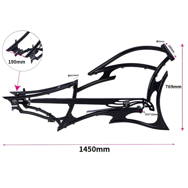 26" Stretch Cruiser Bicycle DIY Custom Frame Lowrider Bike 7 Speed ...
