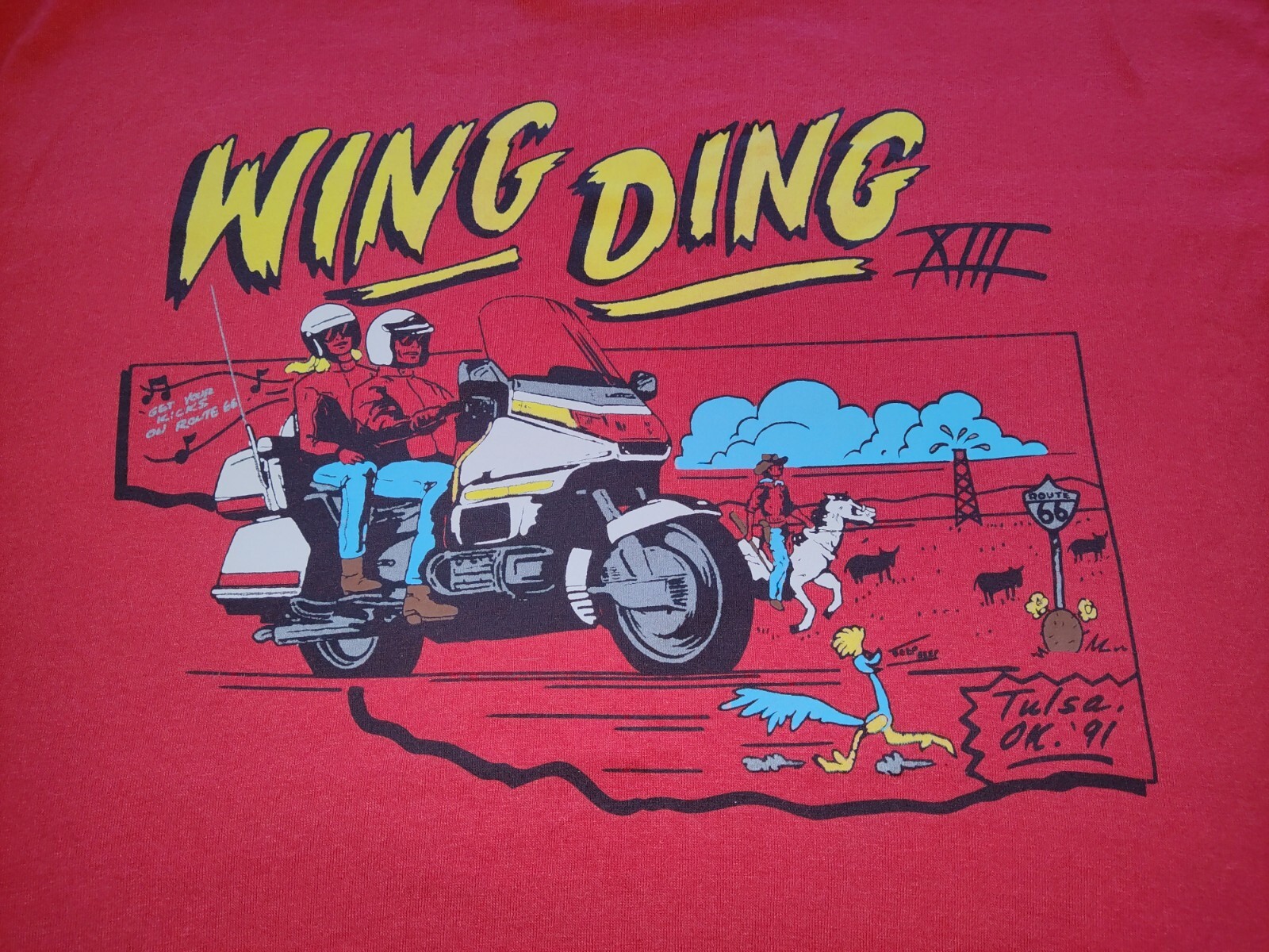 Vintage 90's Tulsa OKLAHOMA Route 66 WING DING Motorcycle Riders T ...