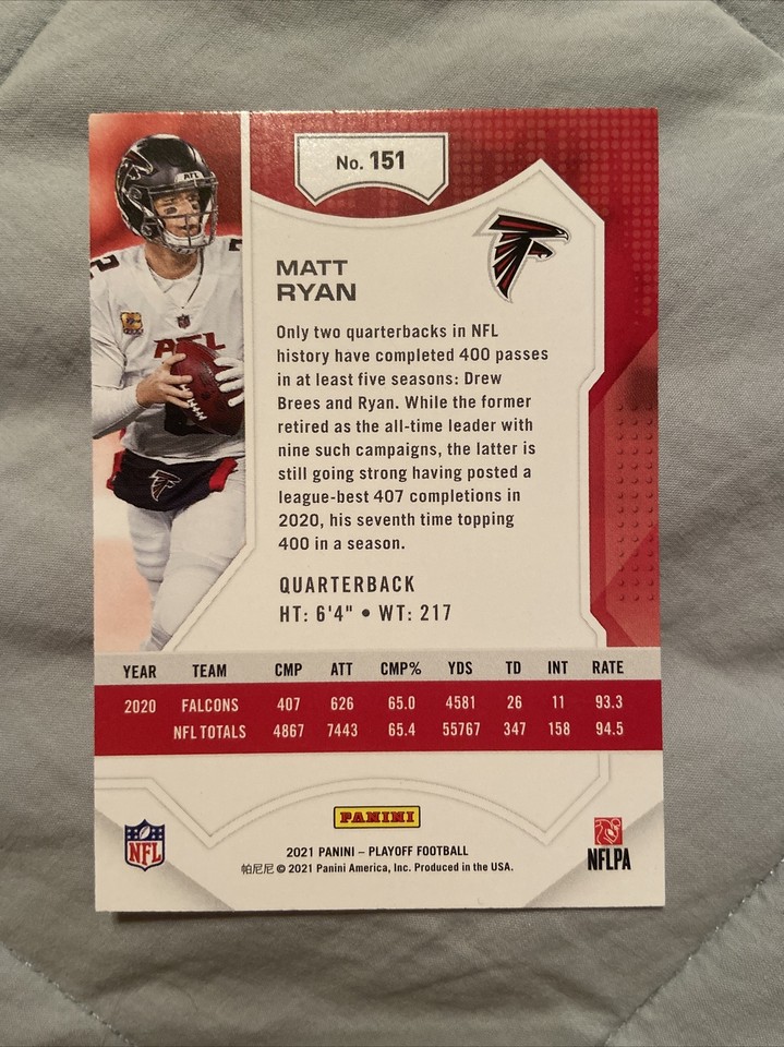 2021 NFL Playoff Kickoff Green Foil Matt Ryan Football Card Falcons ...