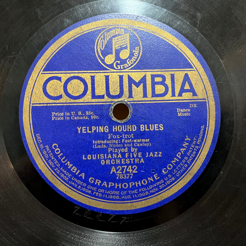 LOUISIANA FIVE JAZZ - Yelping Hound Blues (1919) - 10" Shellac 78RPM ...