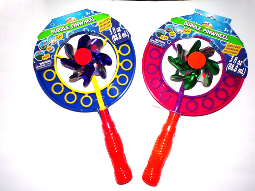 2 MAXX Bubbles! Bubble pink & blue Pinwheel w/ Solution 8" Round & 15 ...