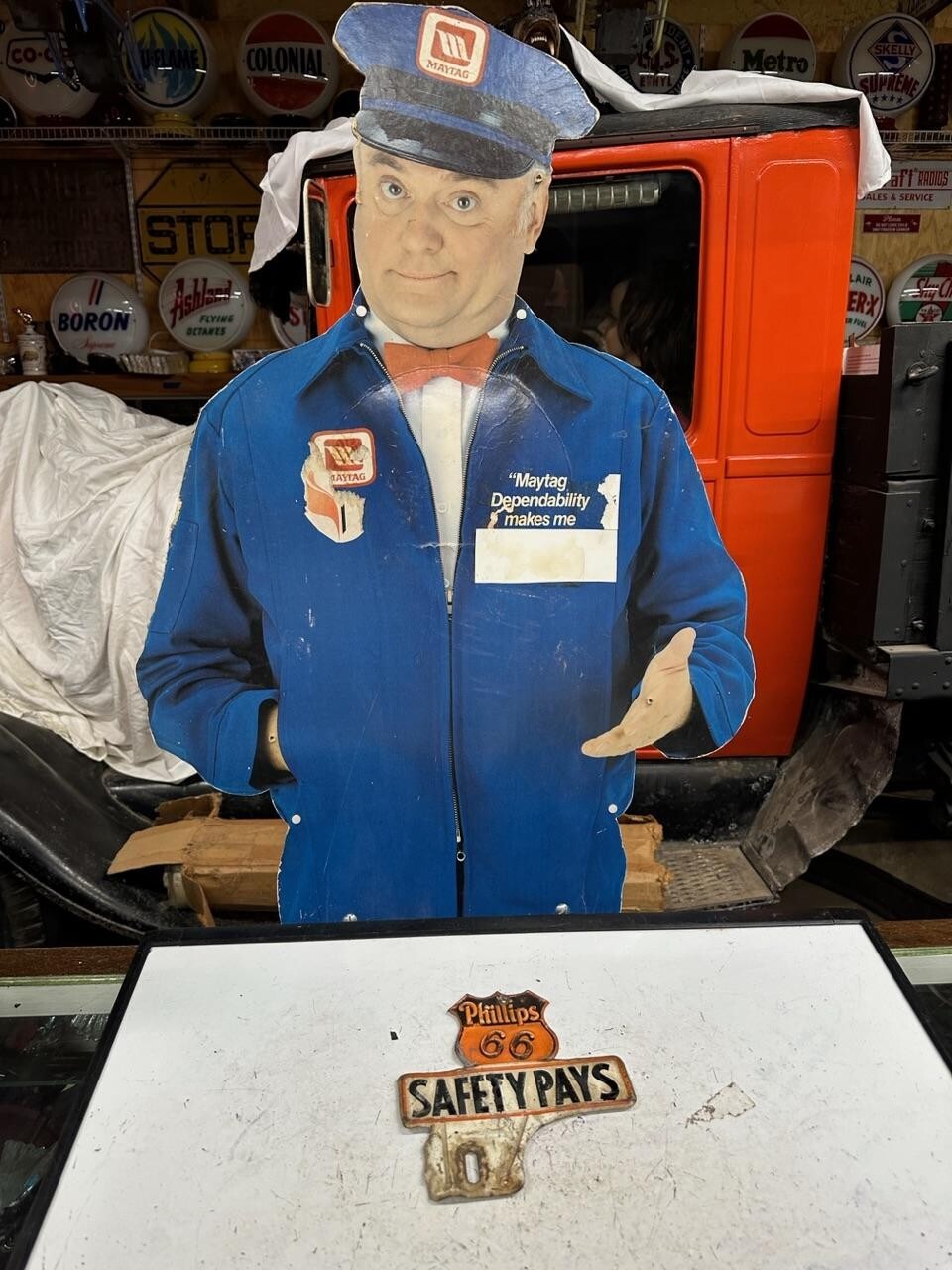 Vintage 1950’s PHILLIPS 66 SAFETY PAYS Old LICENSE PLATE TOPPER Sign ...