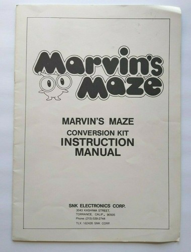 SNK Marvins Maze Arcade Manual Original 1983 Video Game Service ...